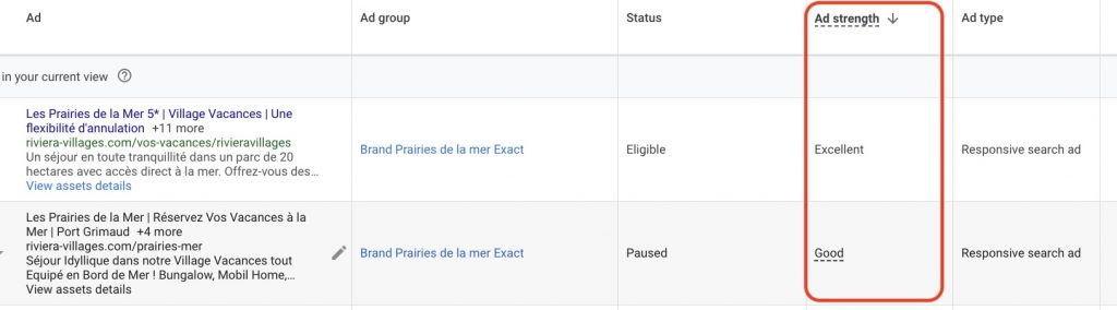 Ad Strength ou "efficacité de l'annonce" sur Google Ads: quelques ...